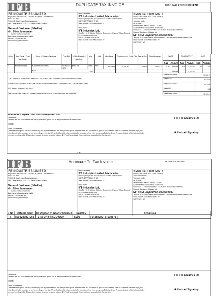 Ifb Industries Limited: Rate Amount Rate Amount Rate Amount | PDF | Invoice | Receipt