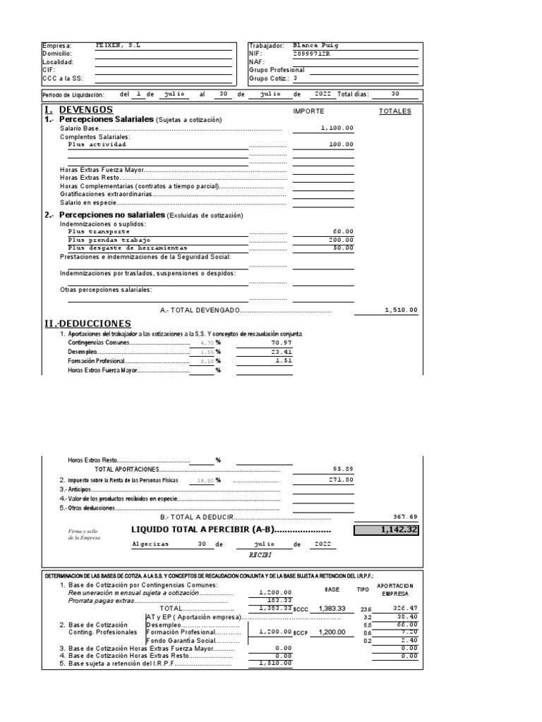 Modelo Nomina Excel | PDF | Salario | Economias