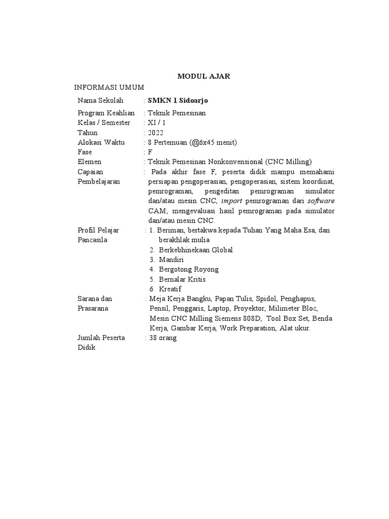 Modul Ajar CNC Milling | PDF