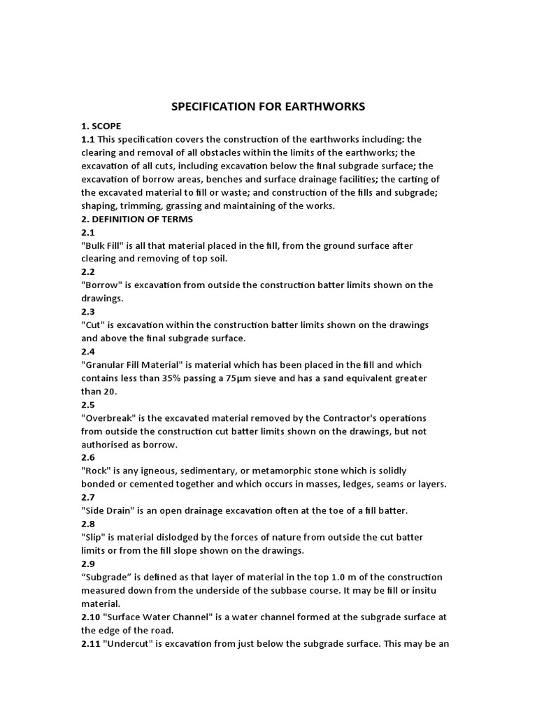 Specification For Earthworks | PDF | Road | Earth Sciences