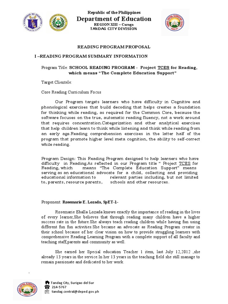 Project TCES: Reading Program Proposal | PDF | Educational Technology ...