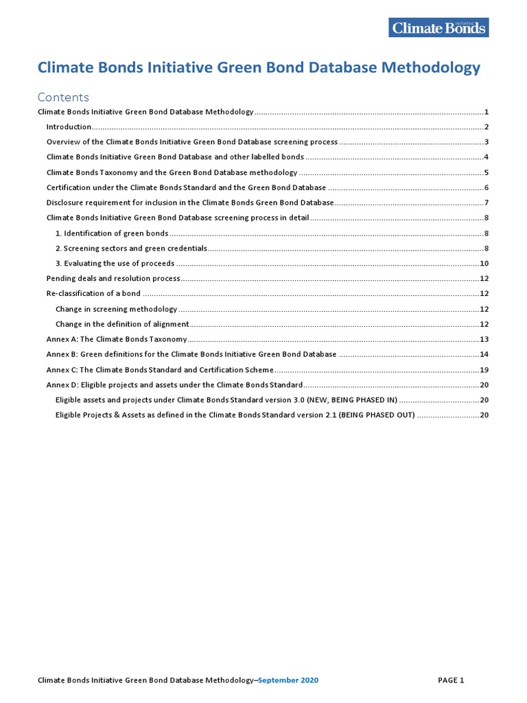 Climate Bonds Initiative Green Bond Database Methodology - Sept2020 ...