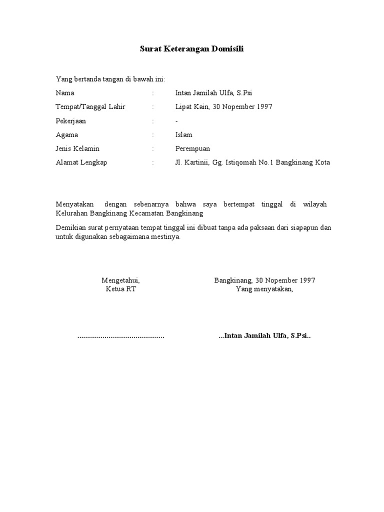 Surat Keterangan Domisili | PDF