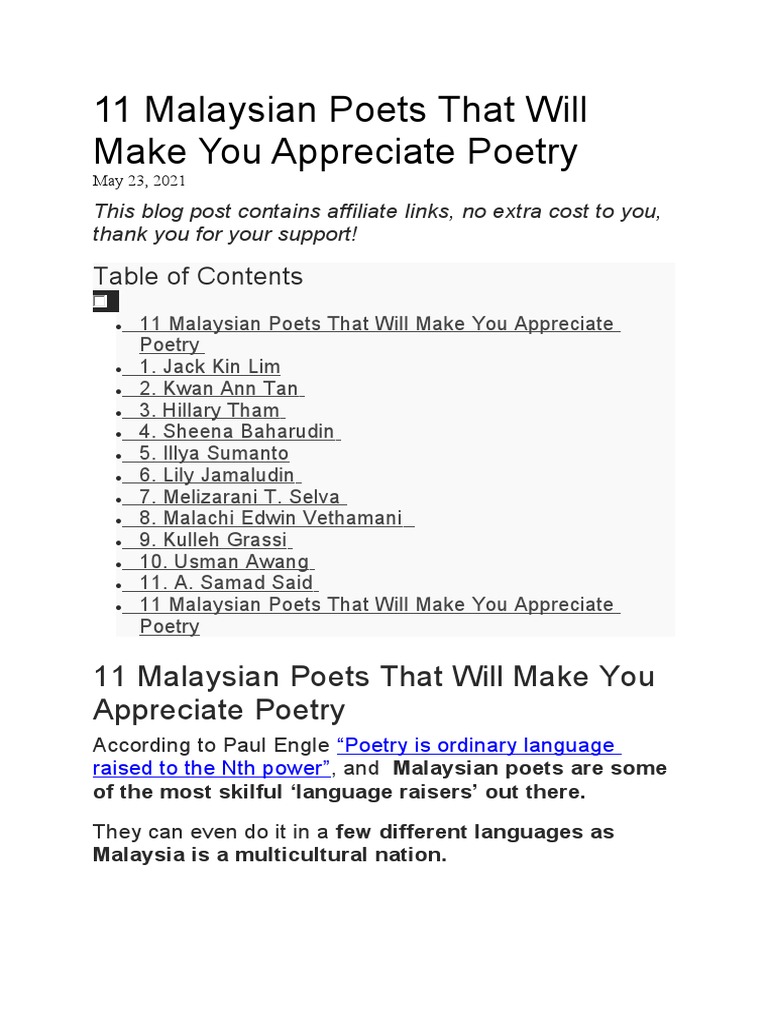 11 Malaysian Poets That Will Make You Appreciate Poetry | PDF | Poetry