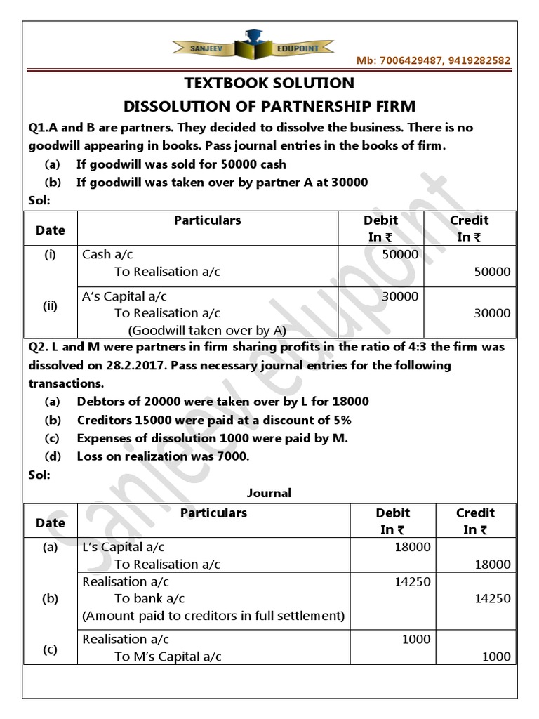 Journal Entries for Partnership Dissolution | PDF