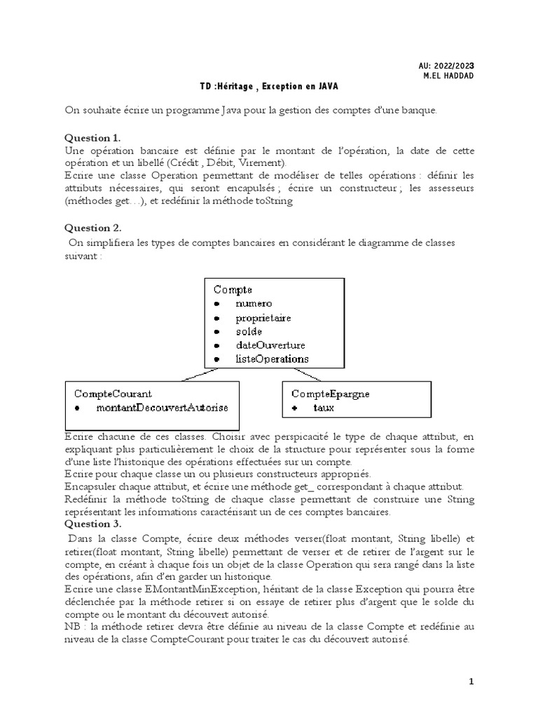 TP4 Java 22 23 Compte Exception | PDF | Java (Langage de programmation) | Banques