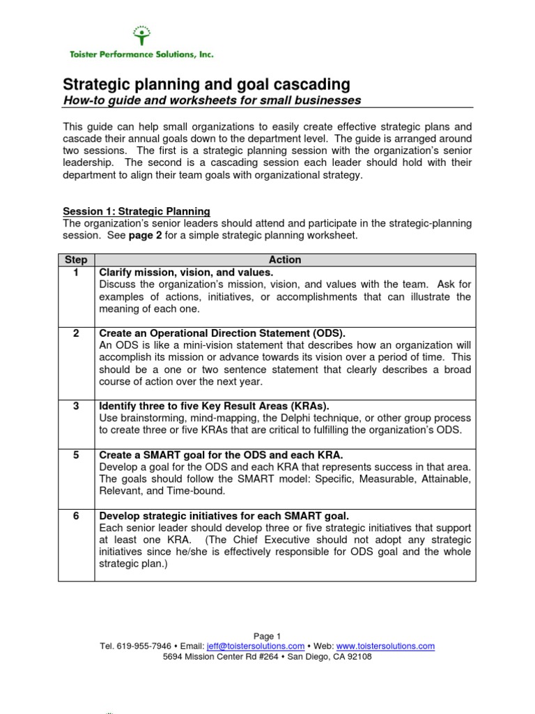 Cascading Strategic Plan | PDF | Goal | Strategic Planning