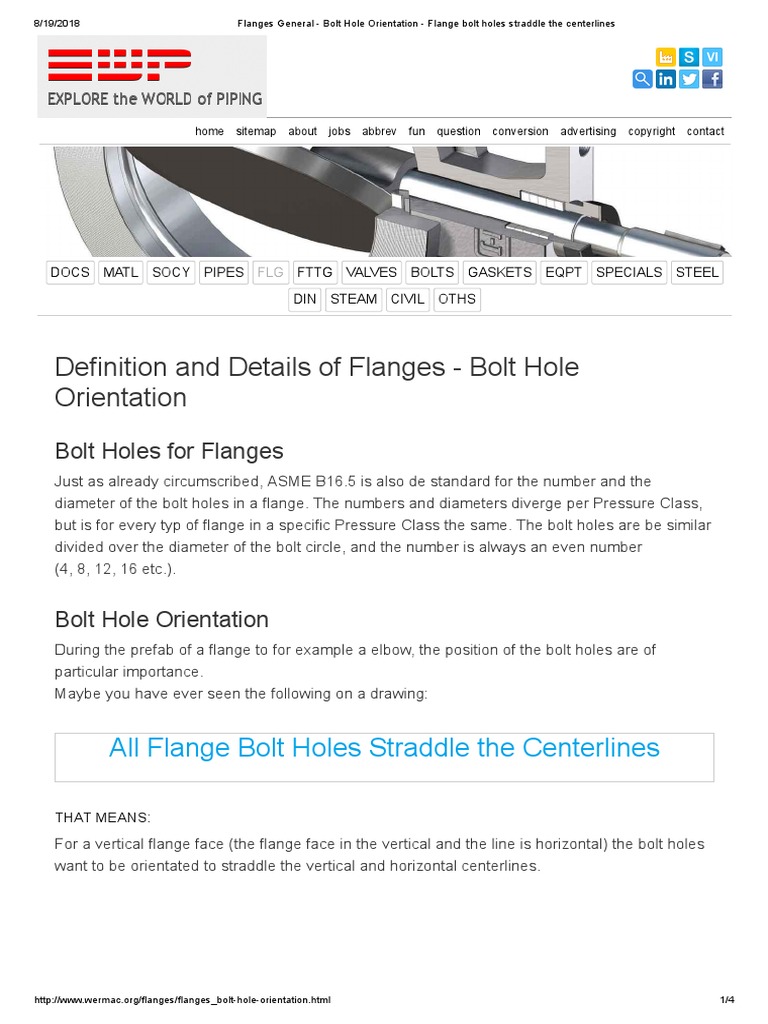 Flanges General - Bolt Hole Orientation - Flange Bolt Holes Straddle ...