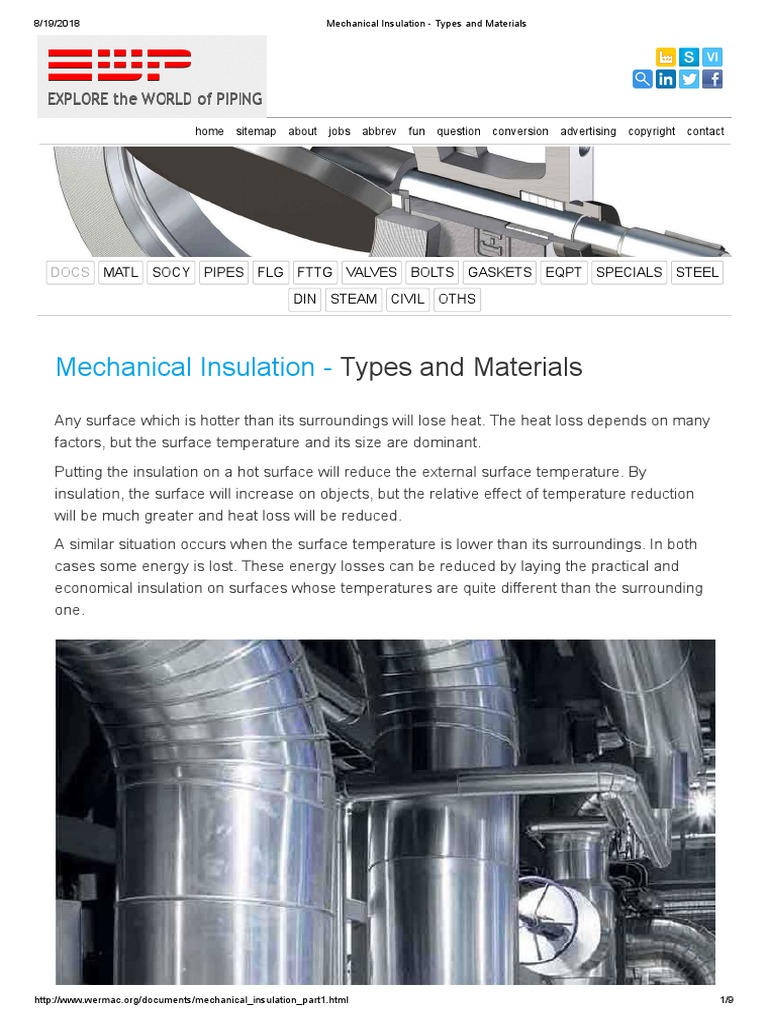 Mechanical Insulation - Types and Materials | PDF | Thermal Insulation | Pipe (Fluid Conveyance)