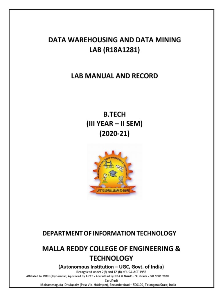 It - III B.tech Sem-II - DWDM Lab Manual (20-21) | PDF | Engineering | Cluster Analysis