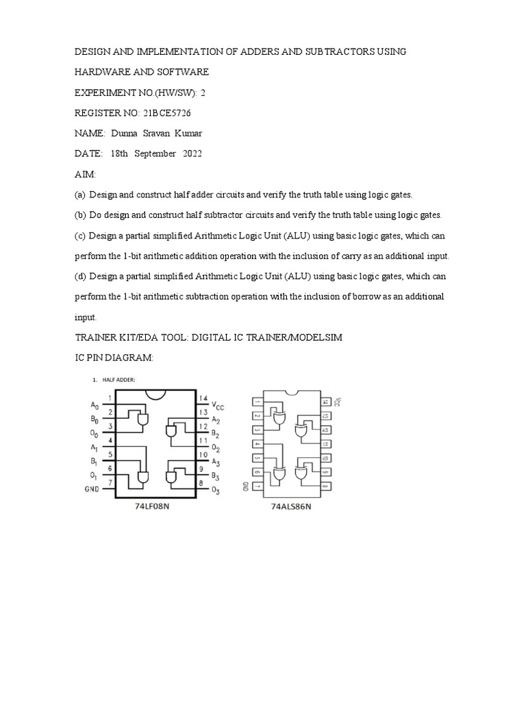 Design of Adders and Subtractors | PDF | Logic Gate | Computer Architecture