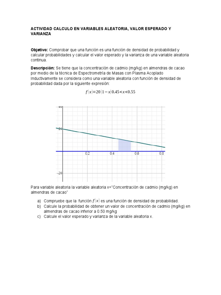 Actividad Calculo en Variables Aleatoria, Valor Esperado y Varianza | PDF