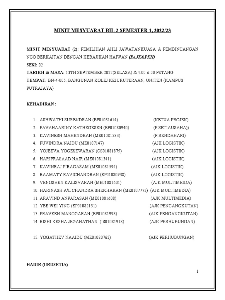Minit Mesyuarat Bil 2 s1, 2022 - 23, Sesi 2 | PDF