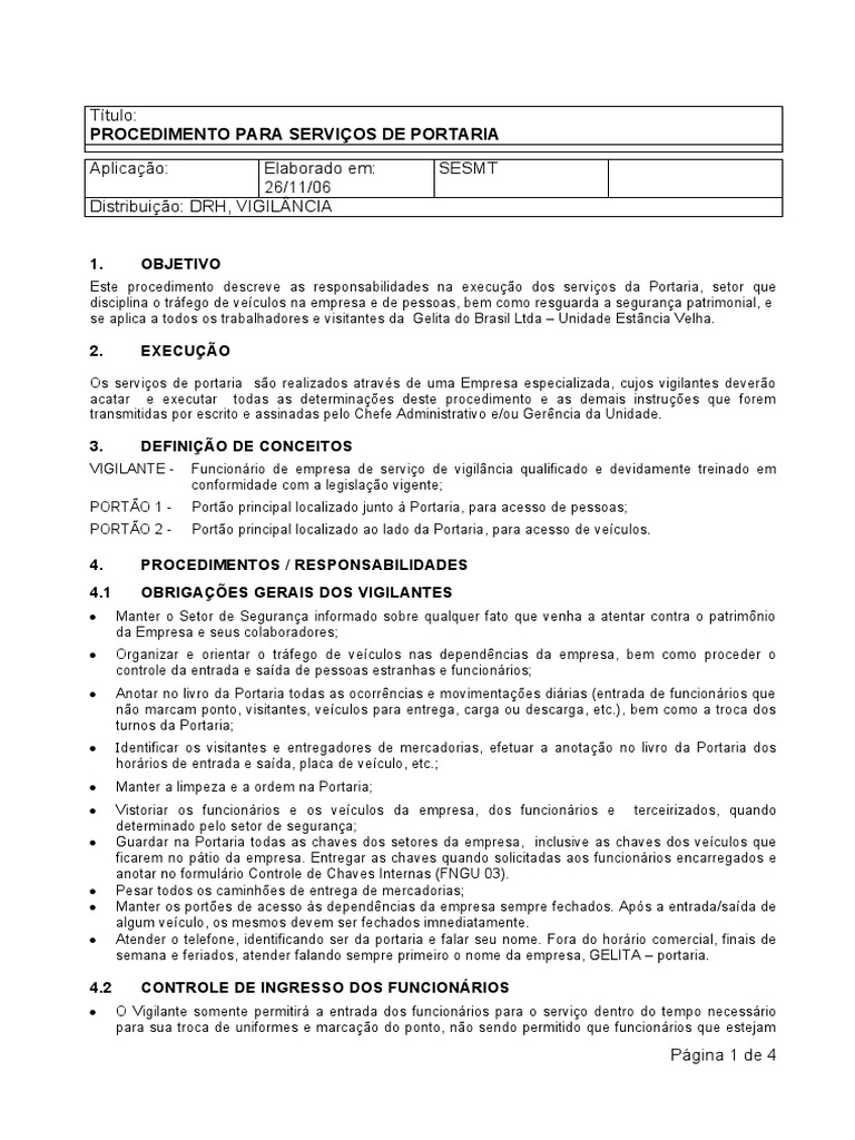 Procedimentos - Portaria | Download grátis PDF | Entrada/Saída | Telefonia