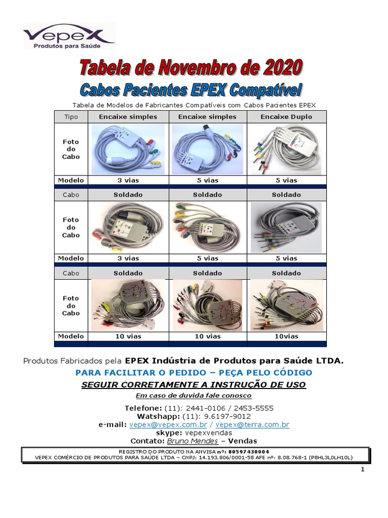 Cabo Paciente Epex Tabela Vepex - Novembro 2020 | PDF