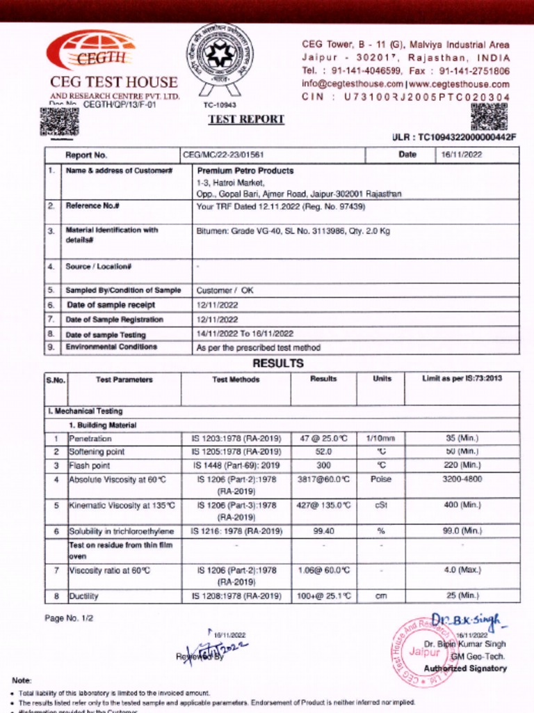 Third Party Test BITUMEN | PDF