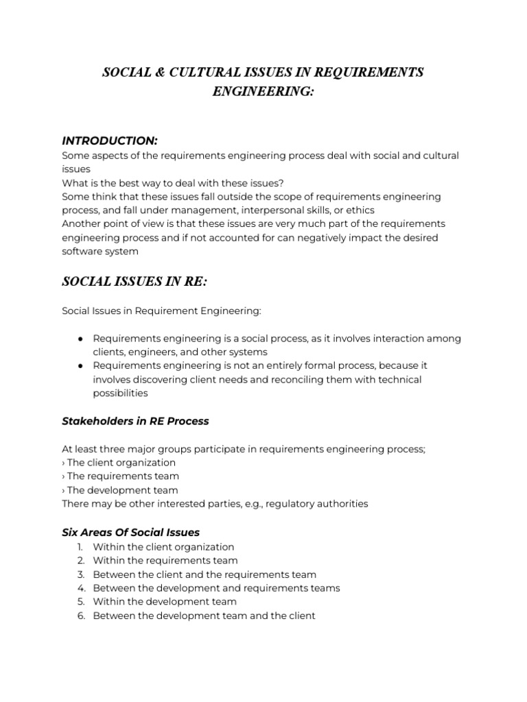 Social & Cultural Issues in Requirements Engineering | PDF ...