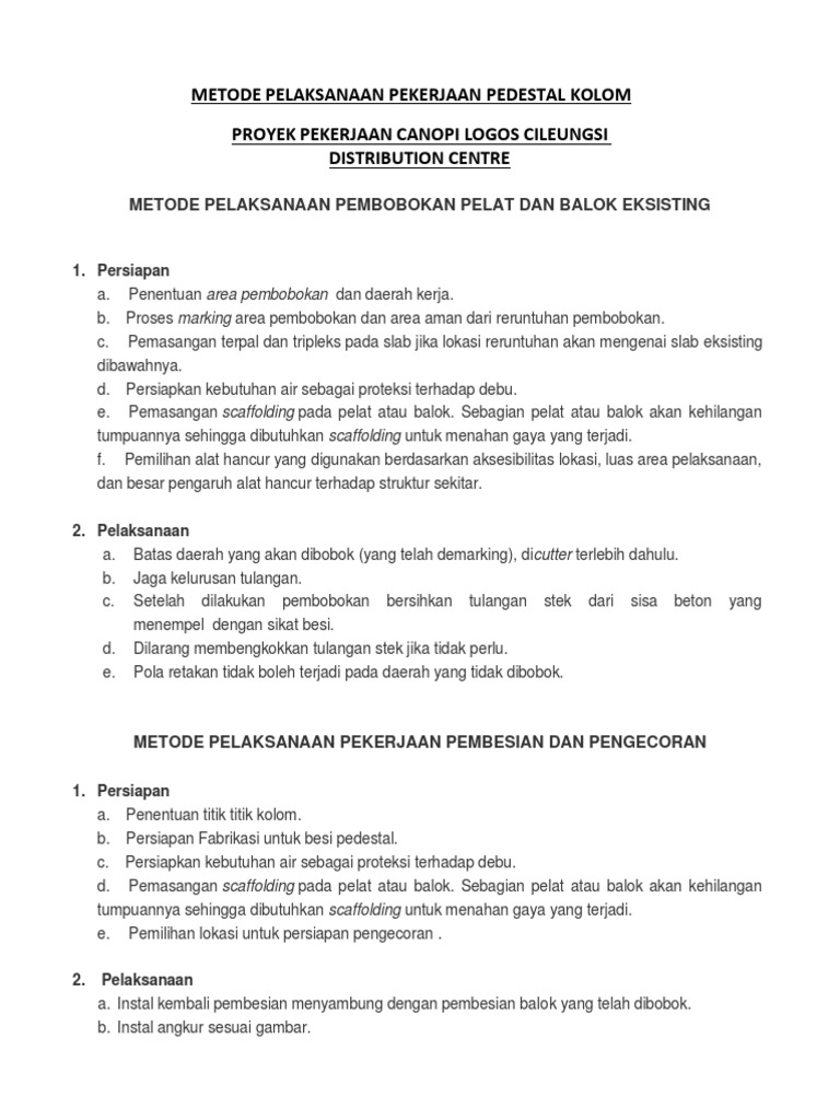 Metode Pelaksanaan Pekerjaan | PDF