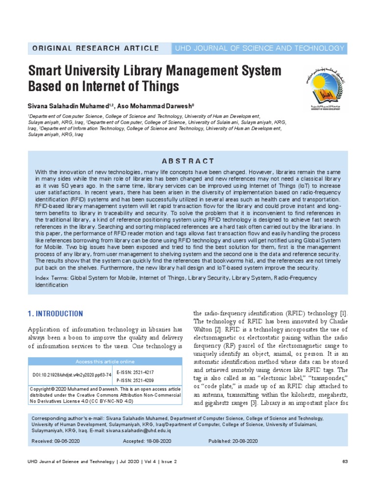 Smart University Library Management System Based On Internet of Things | PDF | Radio Frequency ...