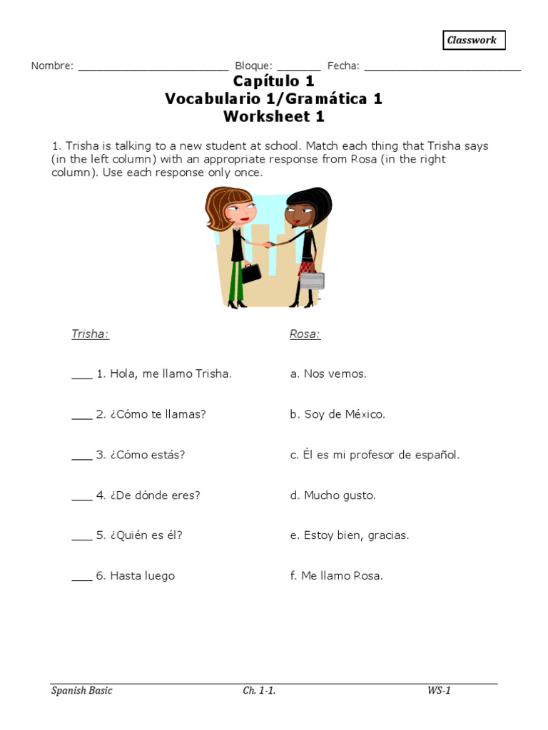 Ch1 1 - WS 1 Spanish | PDF