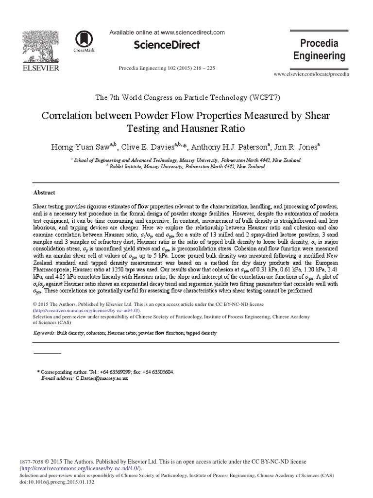 Correlation Between Powder Flow Properties Measured by SH 2015 Procedia ...