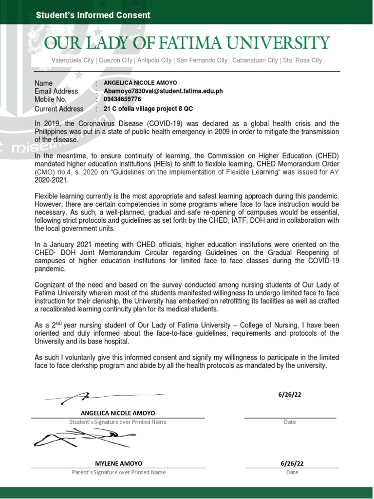 Student's Informed Consent for Limited Face-to-Face Nursing Clerkship During the COVID-19 ...