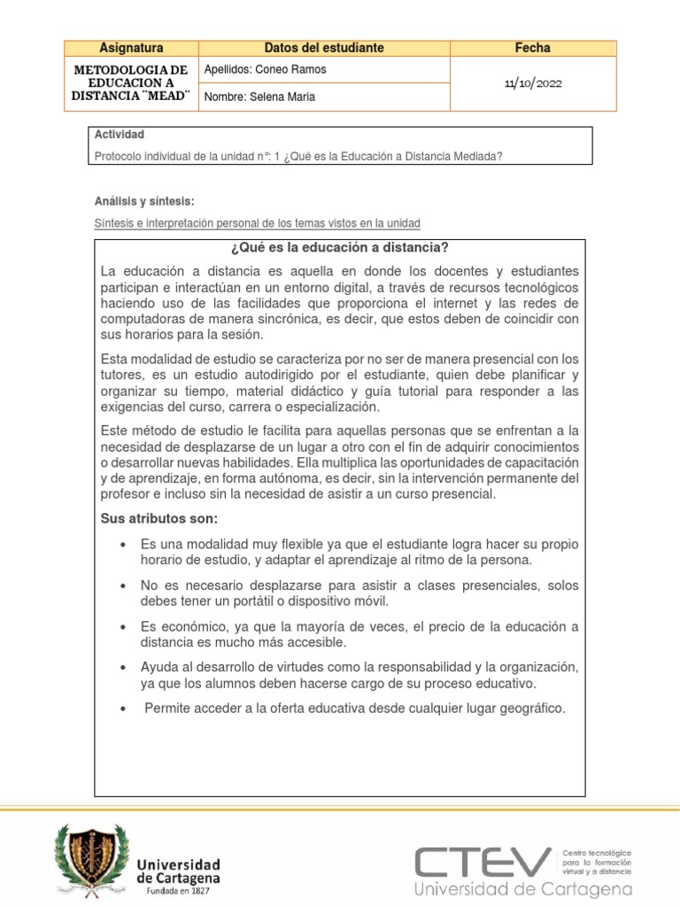 Plantilla Protocolo Individual MEAD | PDF | Aprendizaje | Educación a distancia