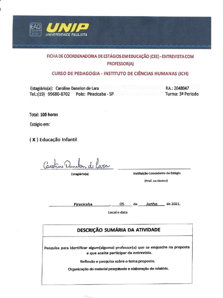 Ficha Cee e Relatório de Entrevista | PDF | Aprendizado | Pedagogia