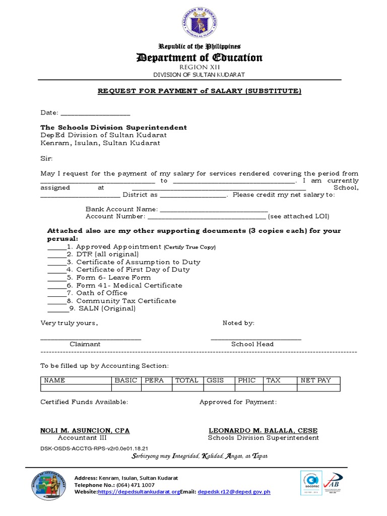 Request For Payment of Substitute | PDF