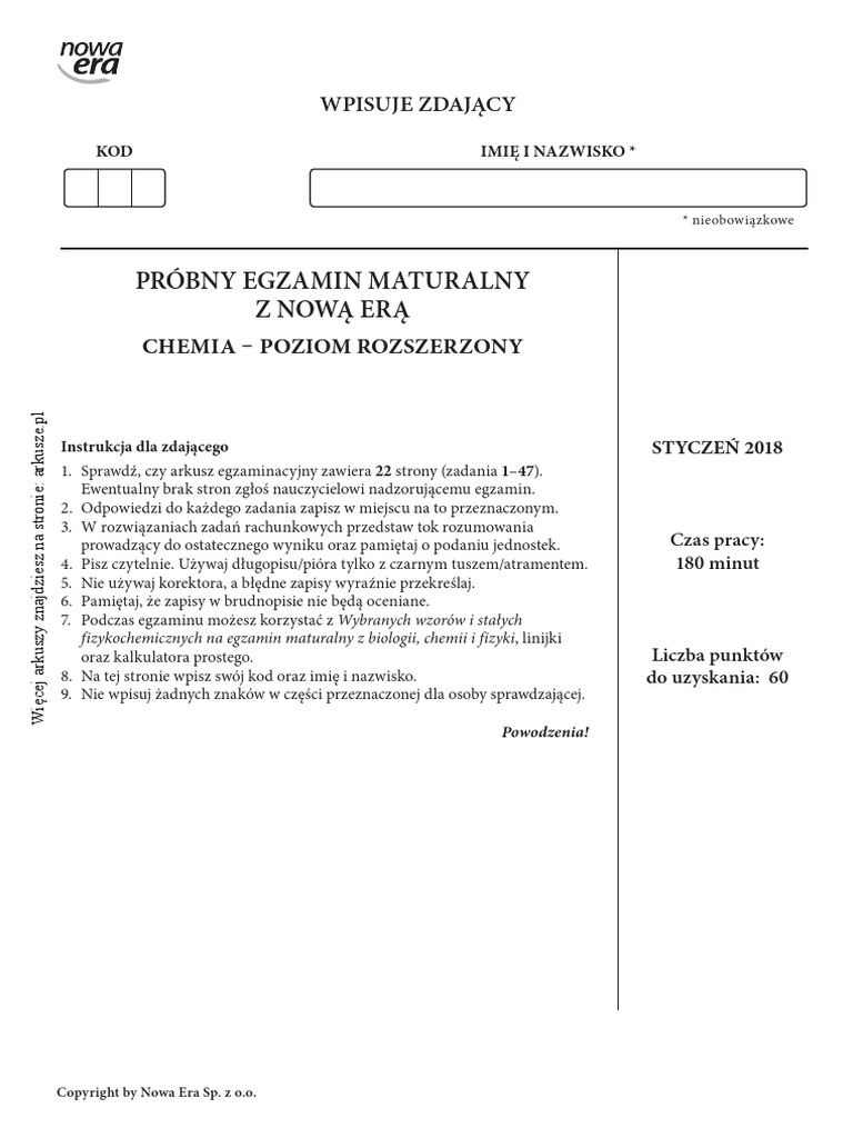 Chemia 2018 Nowa Era Probna Rozszerzona | PDF
