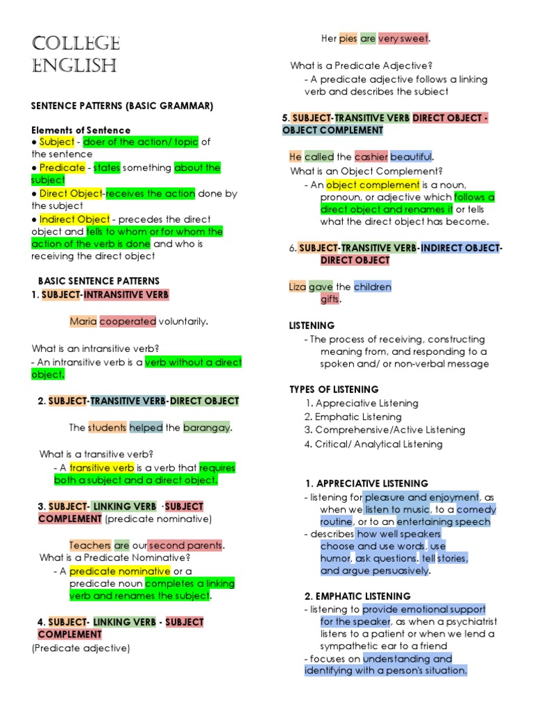 College English Reviewer | PDF | Grammatical Tense | Verb