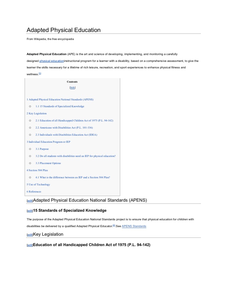 Adapted Physical Education: Developing Lifelong Fitness for All | PDF ...