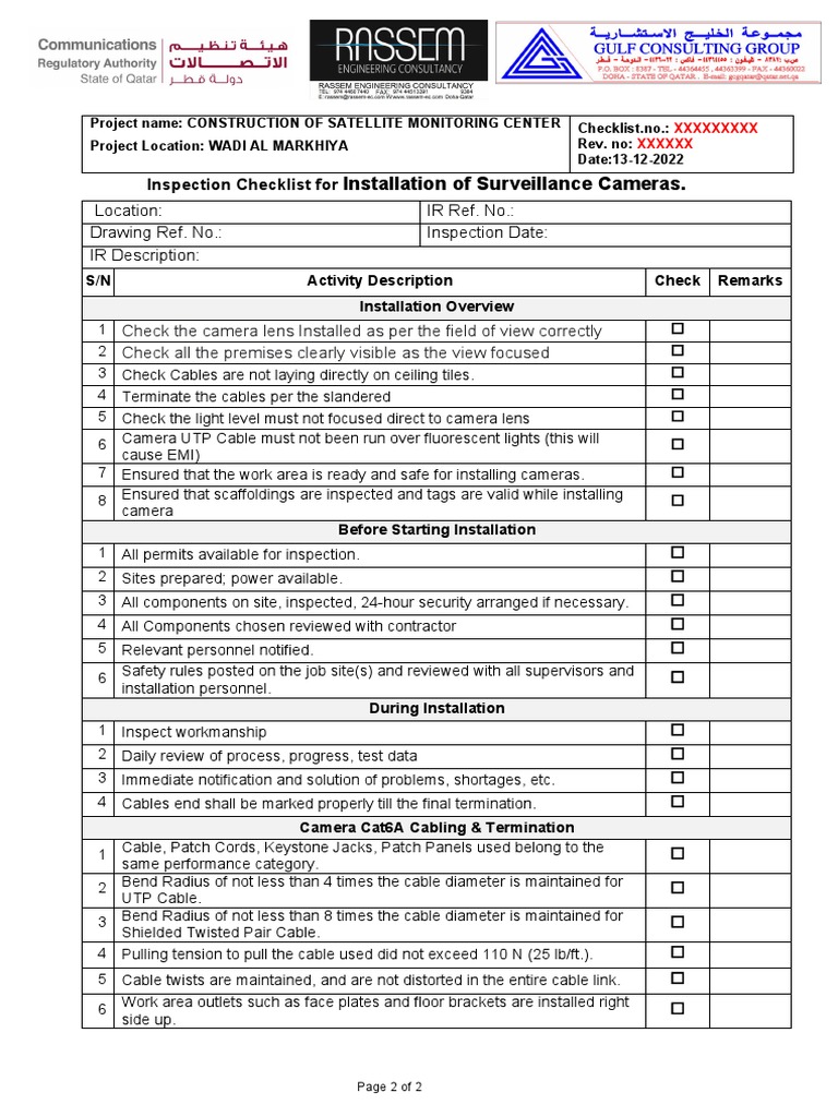 Surveillance Camera Installation Checklist | PDF | Camera ...