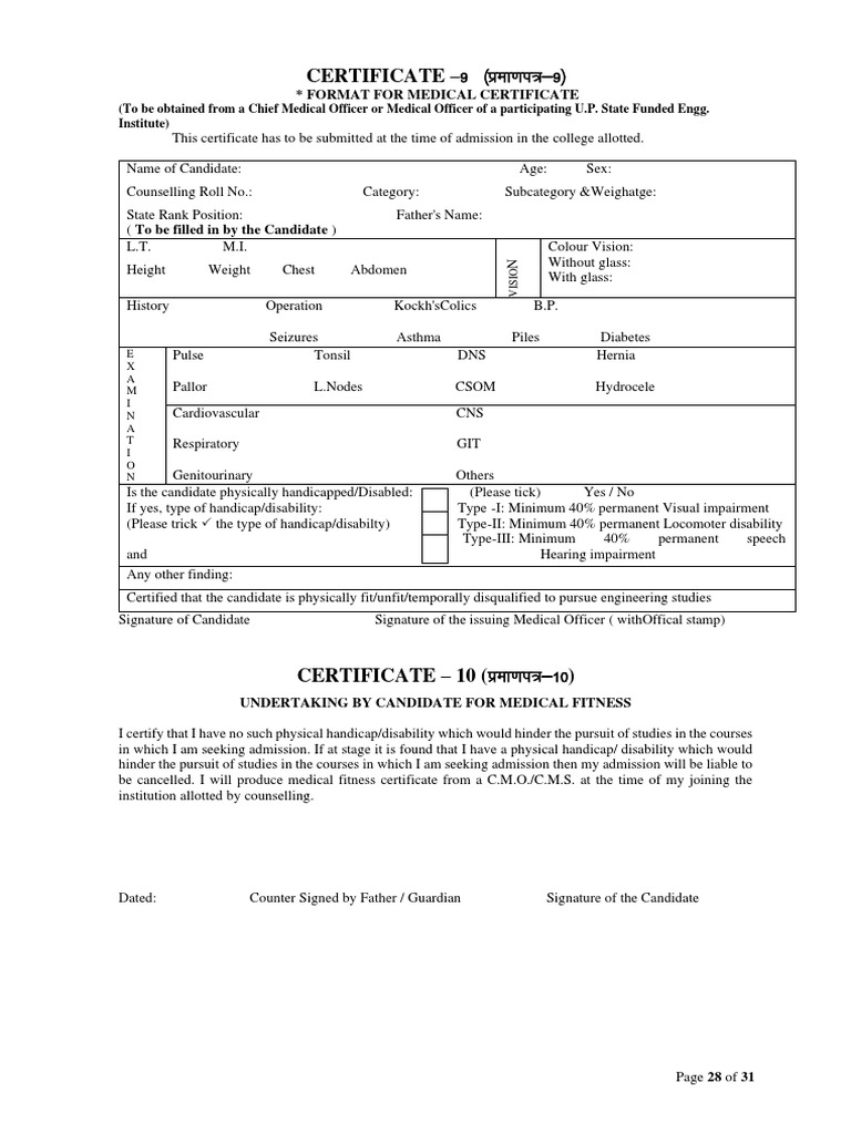 Format For Medical Certificate | PDF | Disability | Human Diseases And ...