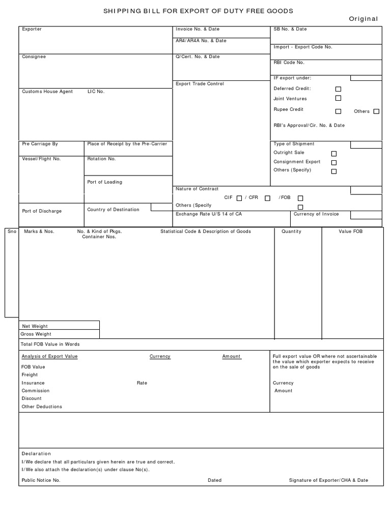 Duty Free Export Shipping Bill Template | PDF | Trade | Economies
