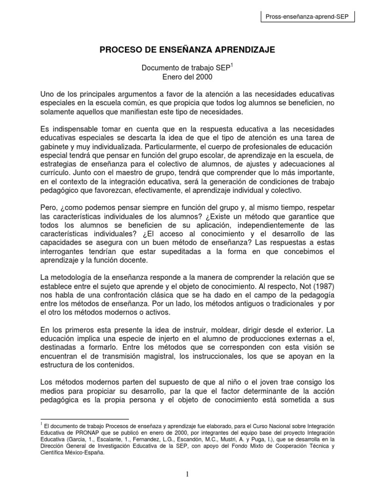 Proceso De Ensenanza Aprendizaje Pdf Aprendizaje Método De Enseñanza 1595