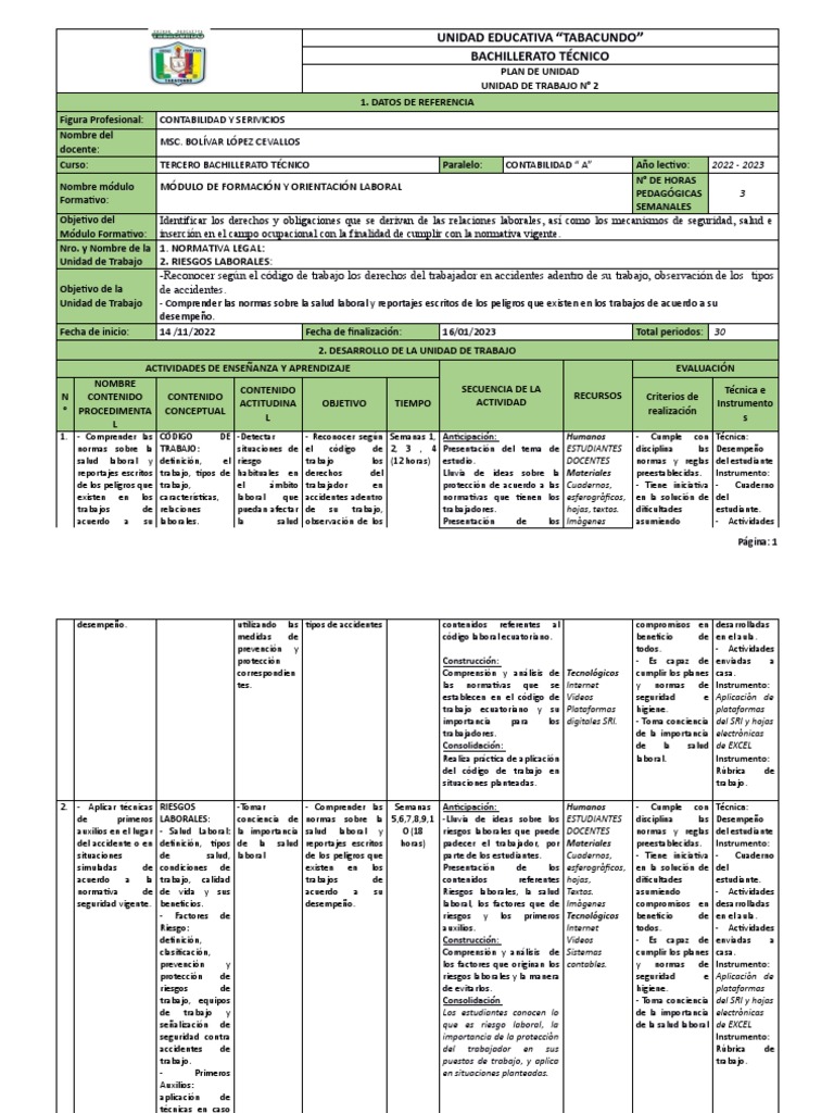 Pca Fol 3ro. 2022-2023 | PDF | Seguridad y salud ocupacional | Cognición
