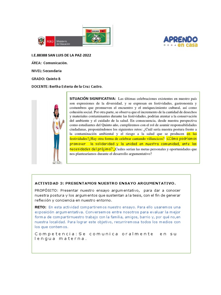 Actividad 3 Presentamos Nuestro Ensayo Argumentativo | PDF | Cognición ...