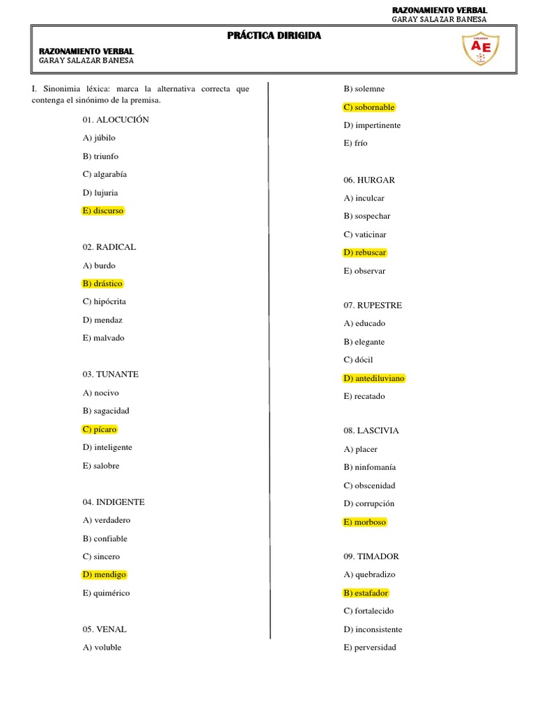 Sinonimos 5to Sec | PDF