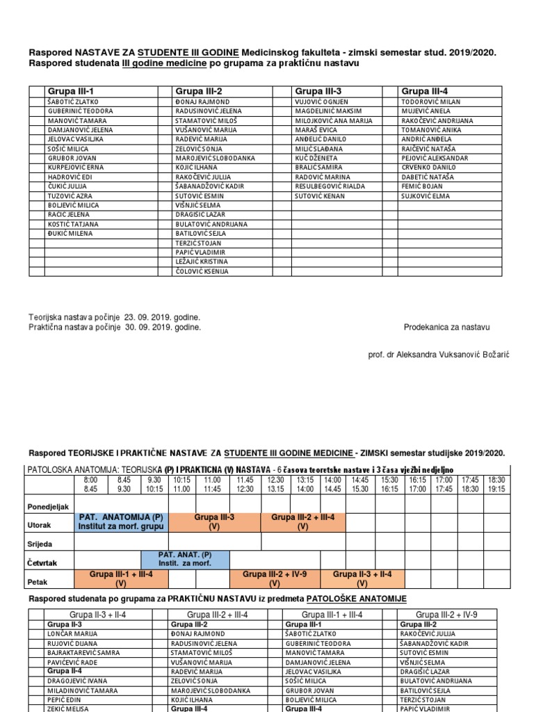 Raspored Prakticne Nastave - III Godina Medicina | PDF