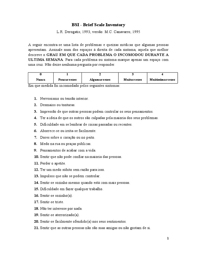 Avaliação de sintomas psicológicos e físicos utilizando a Brief Scale ...