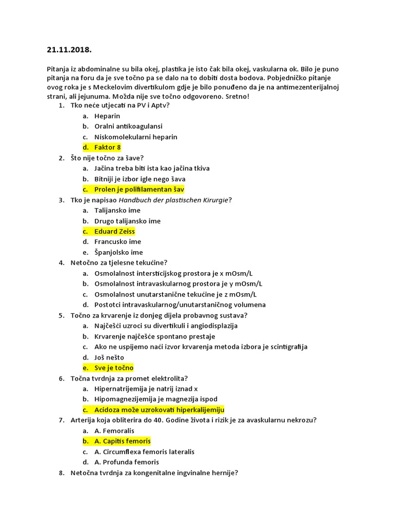 Kirurgija Baza - Ispitni Rokovi 2018-2019 | PDF