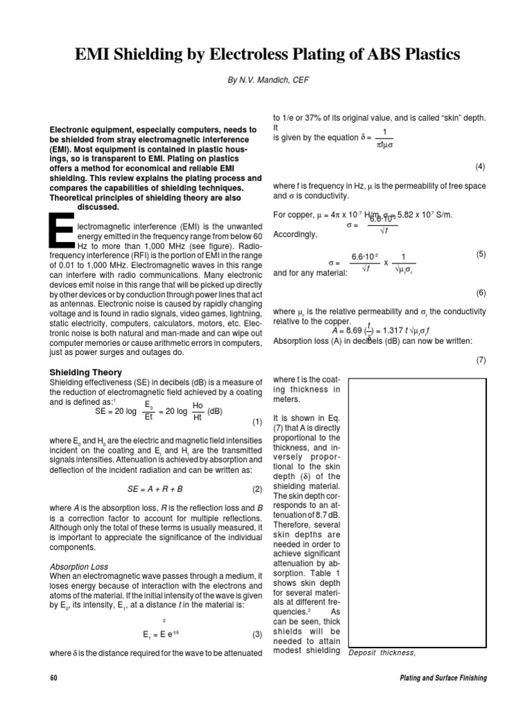 EMI Shielding by Electroless Plating of ABS Plastics | PDF | Electromagnetic Interference ...