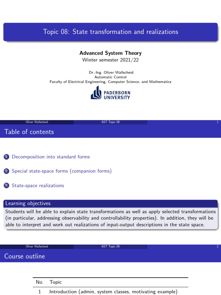Lec08 - State Transformation and Realizations | PDF | Eigenvalues And Eigenvectors | Matrix ...