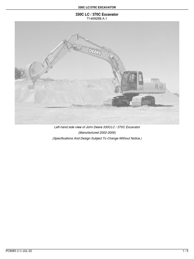330CLC and 370C Excavator Introduction | PDF | Screw | Vehicle ...
