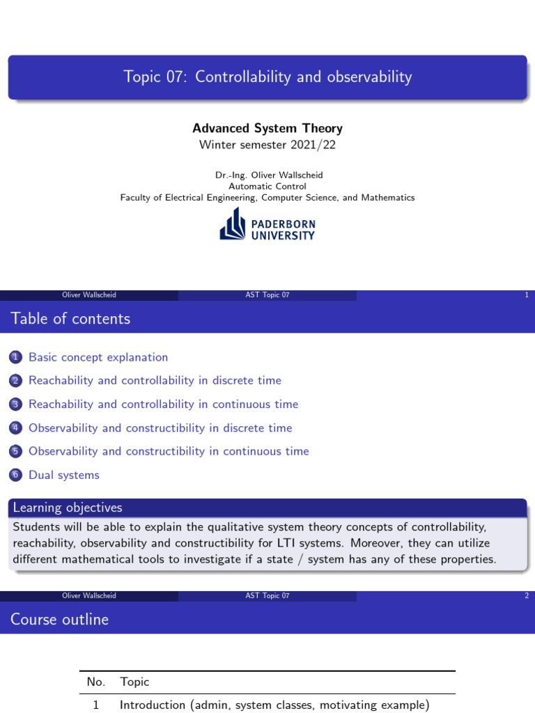Lec07 - Controllability and Observability | PDF | Laplace Transform ...