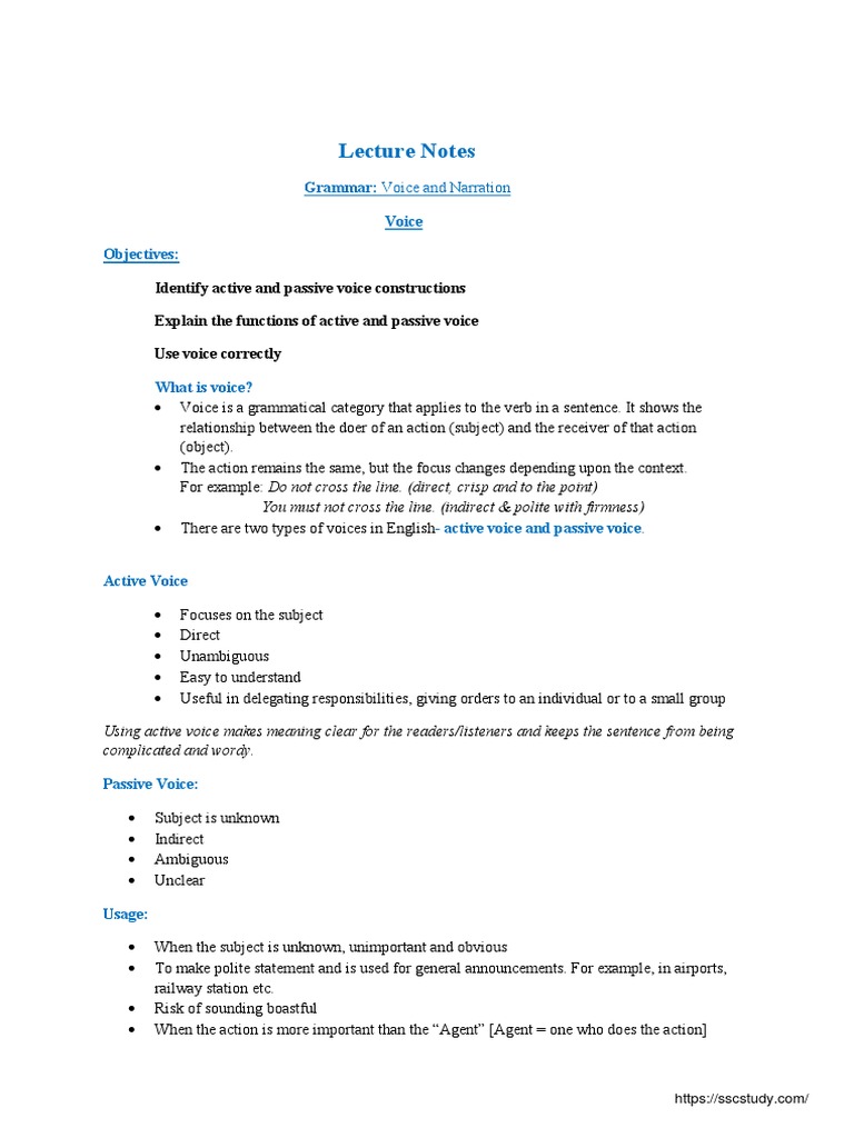 Grammar - Voice and Narration | PDF | Perfect (Grammar) | Subject (Grammar)