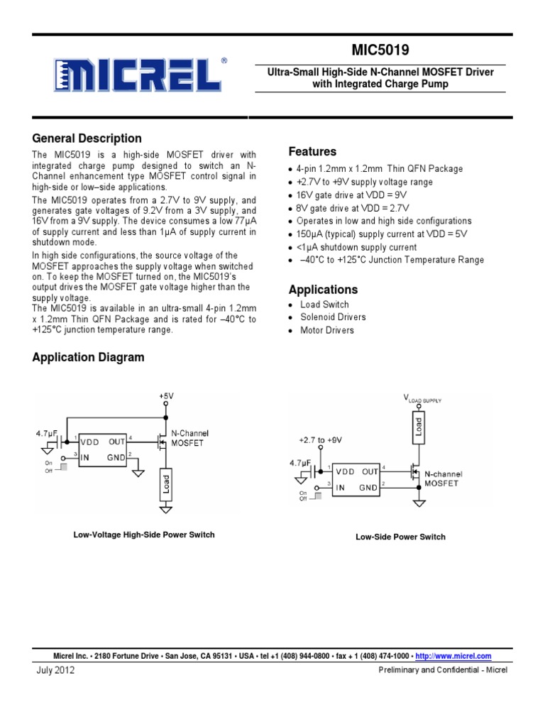 Mic 5019 | PDF | Field Effect Transistor | Mosfet