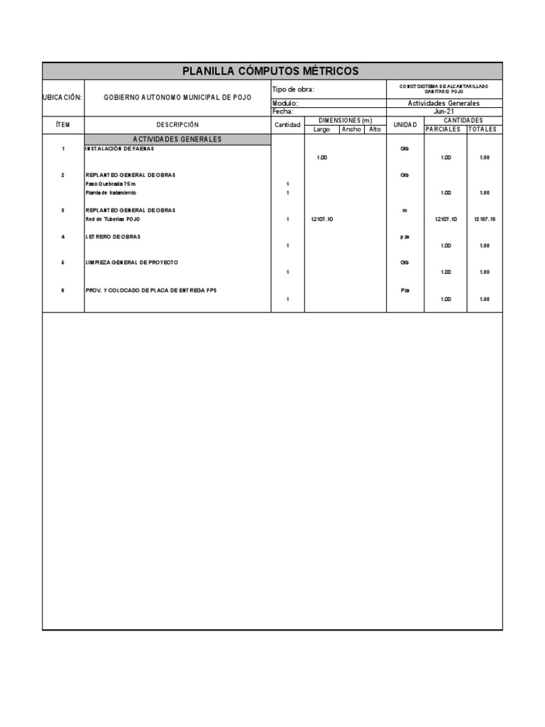 Computos Alcantarillado Pojo | PDF | edificio | Materiales