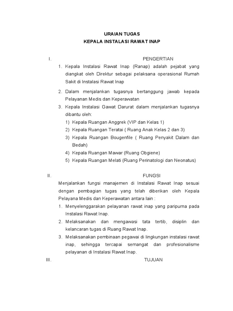 Tugas Kepala Instalasi Rawat Inap | PDF